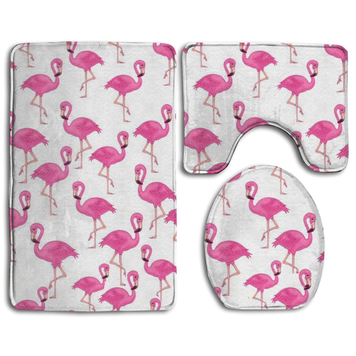 PUDMAD Pink Flamingo Seamless 3 Piece Bathroom Rugs Set Bath Rug ...