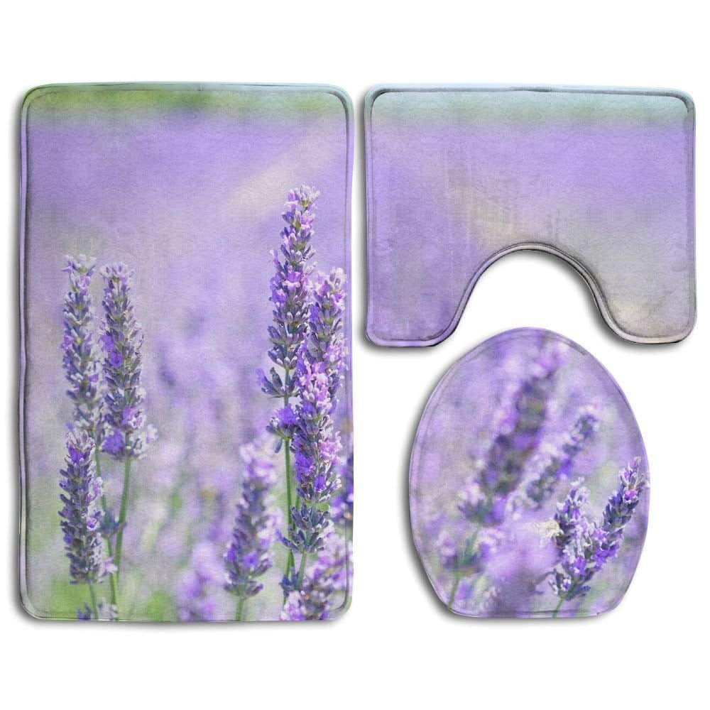 PUDMAD Purple Lavender Beautiful 3 Piece Bathroom Rugs Set Bath Rug ...