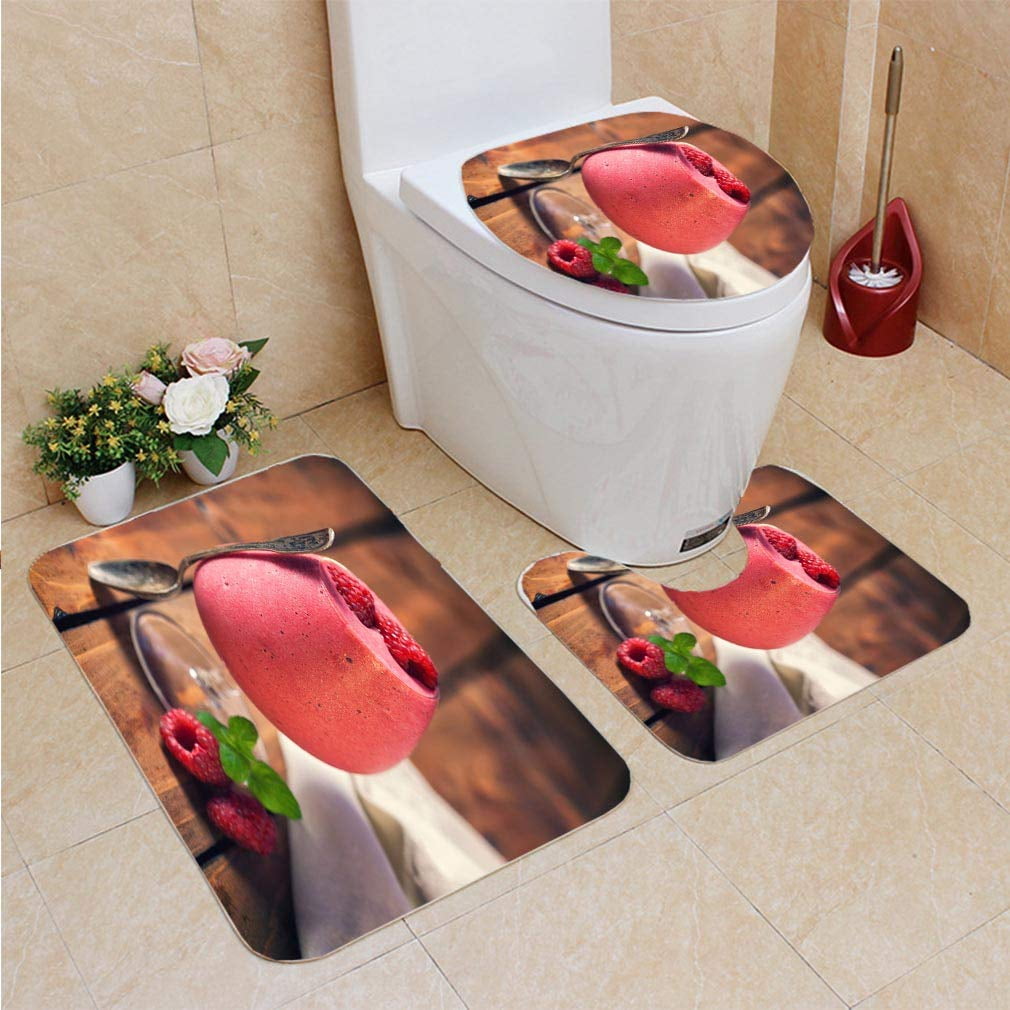 PUDMAD Raspberry Ice Cream 3 Piece Bathroom Rugs Set Bath Rug Contour ...
