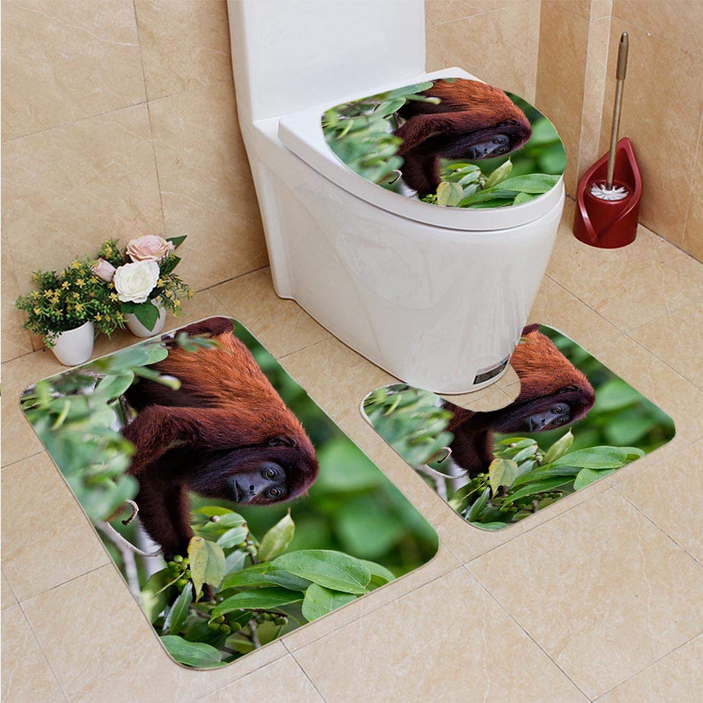 PUDMAD Red howler Monkey 3 Piece Bathroom Rugs Set Bath Rug Contour Mat ...