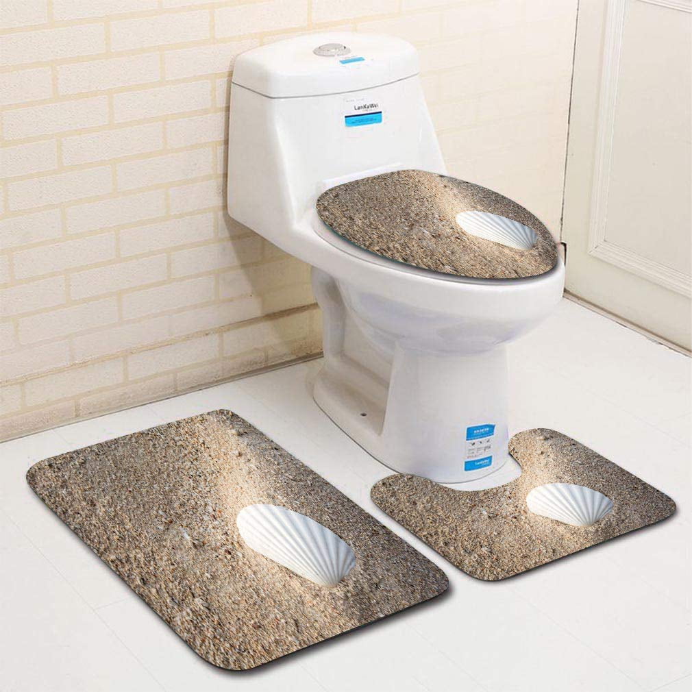 PUDMAD Seashell on Sandy Beach 3 Piece Bathroom Rugs Set Bath Rug ...