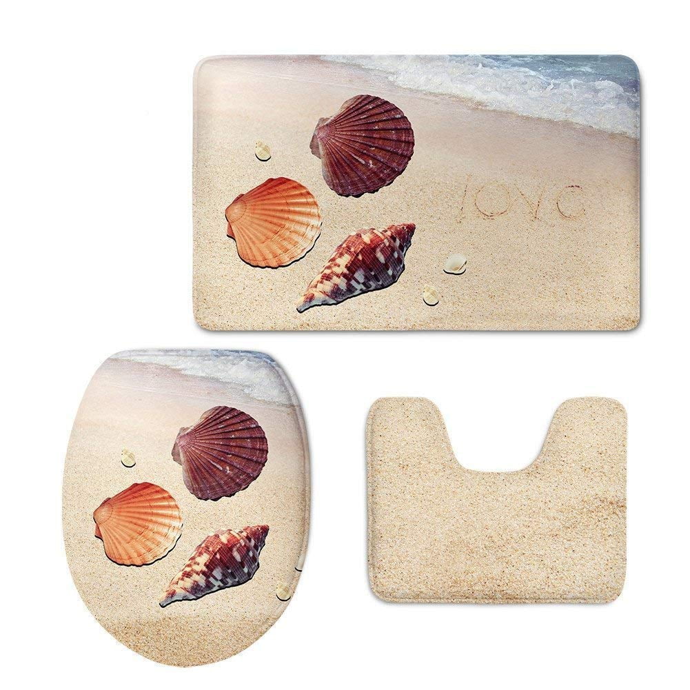 PUDMAD Seashells 3 Piece Bathroom Rugs Set Bath Rug Contour Mat and ...
