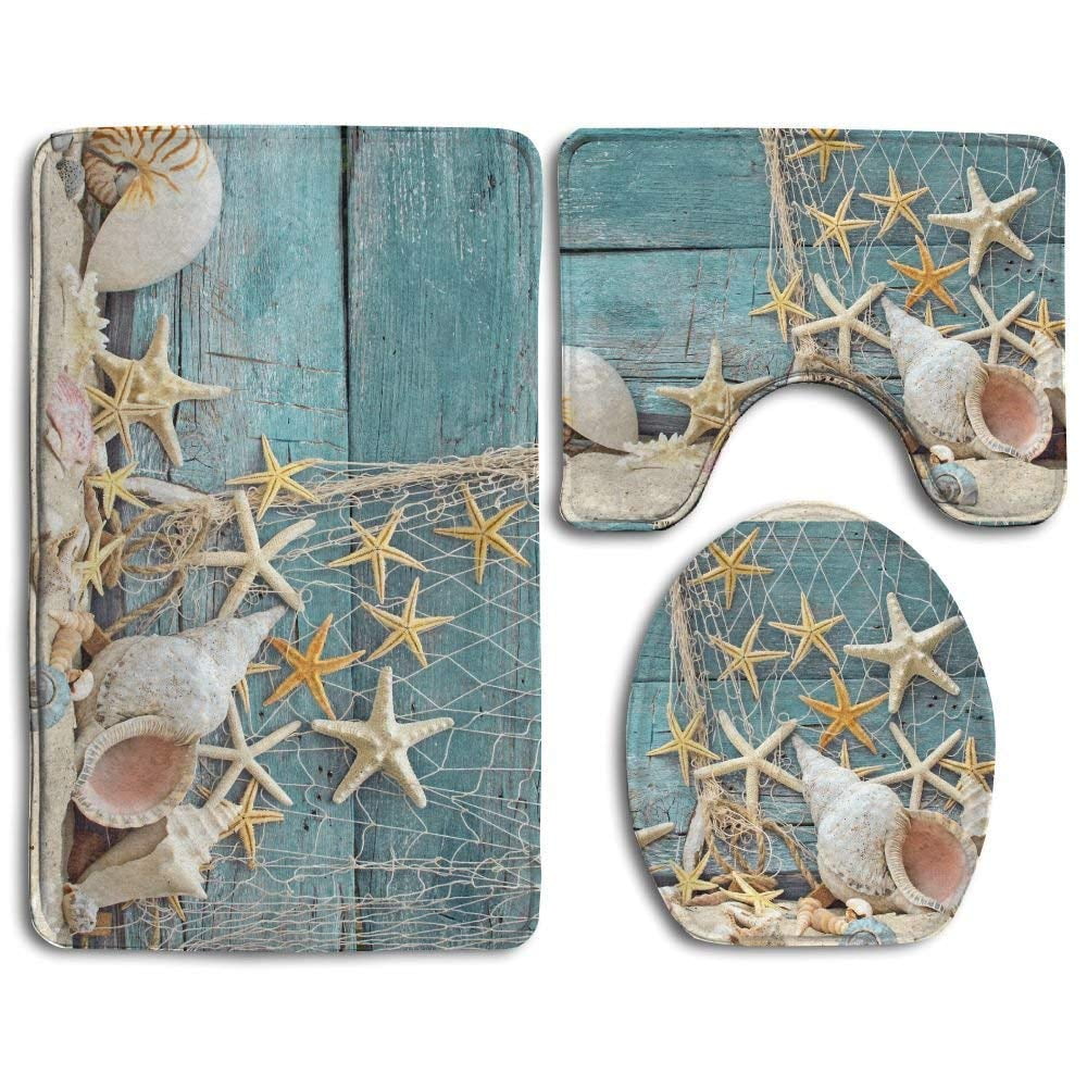 PUDMAD Seashells and Starfish on Boat 3 Piece Bathroom Rugs Set Bath ...