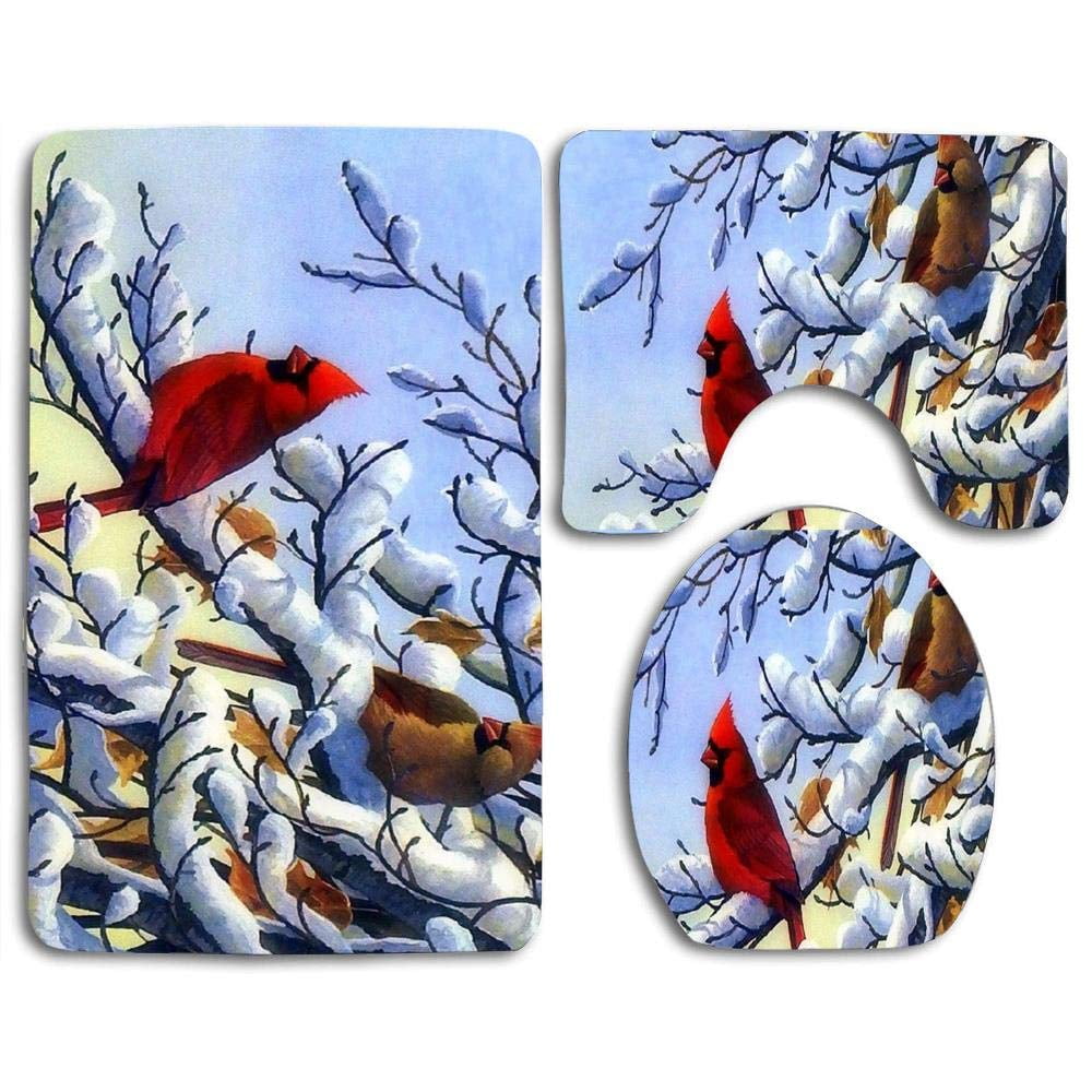 PUDMAD Snow Xmas Branches Couple Cardinals 3 Piece Bathroom Rugs Set ...