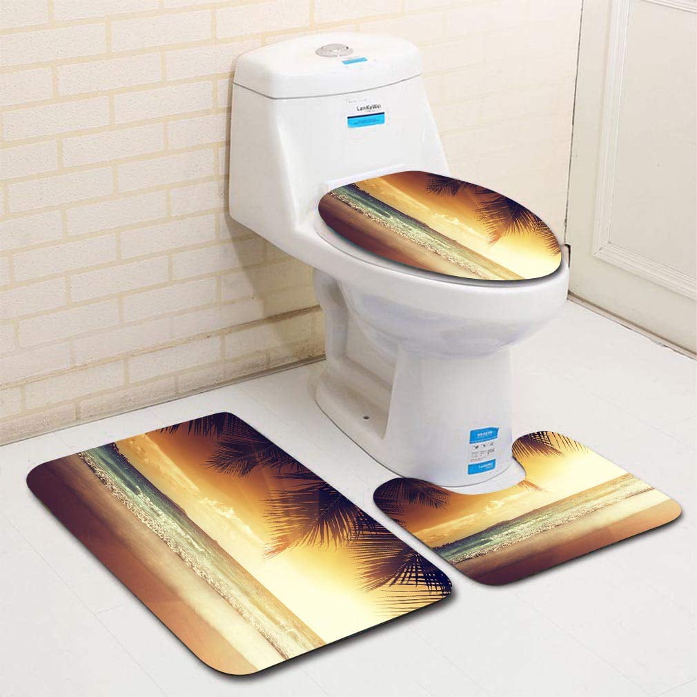 PUDMAD Sunset on Beach Caribbean sea 3 Piece Bathroom Rugs Set Bath Rug ...
