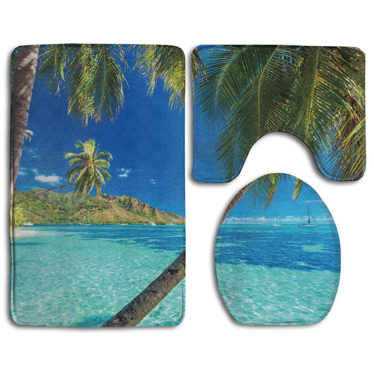 PUDMAD Tropical Island Palm Trees Bright Sea Beach 3 Piece Bathroom ...
