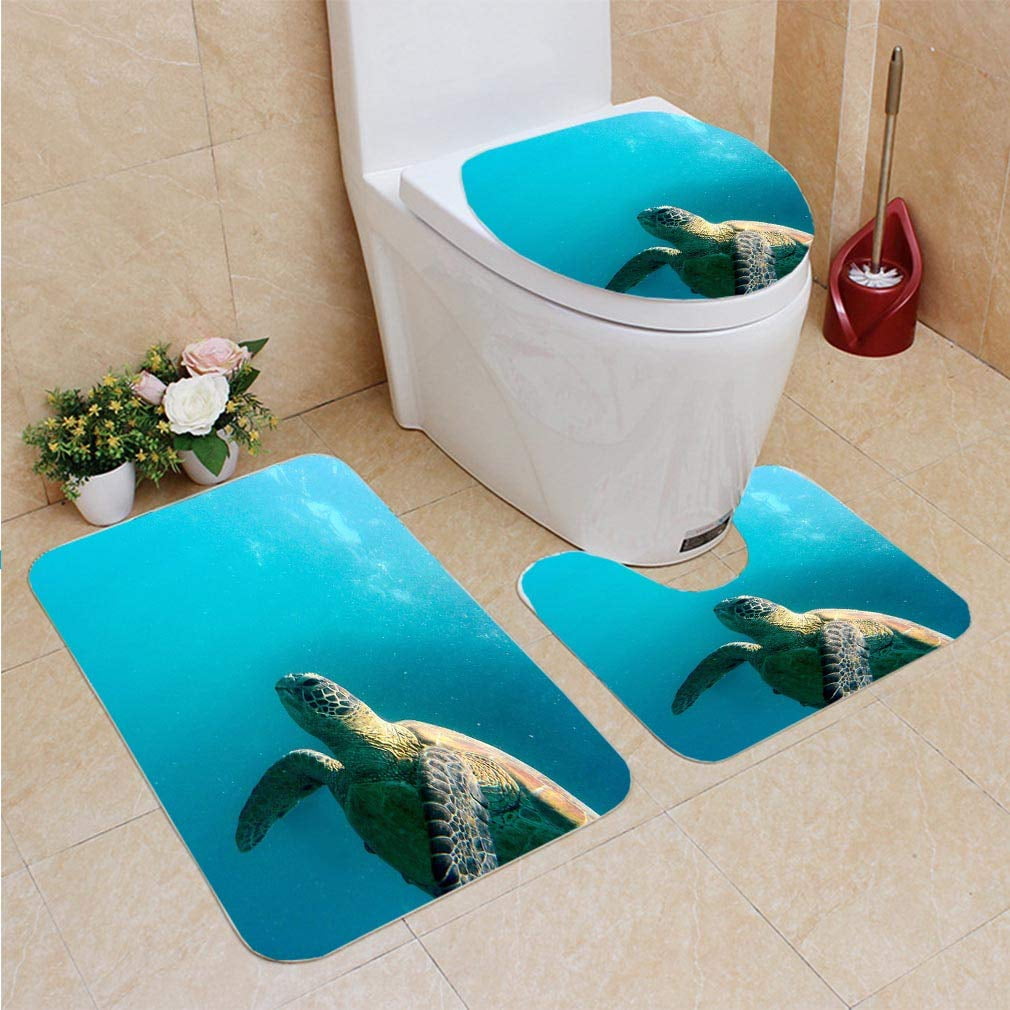 PUDMAD Turtle Swimming Right to Left 3 Piece Bathroom Rugs Set Bath Rug ...