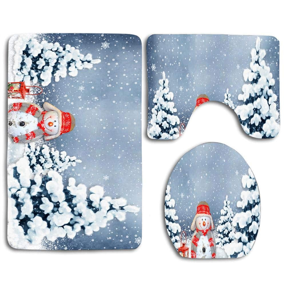 PUDMAD Well-behaved Christmas Snowman 3 Piece Bathroom Rugs Set Bath ...