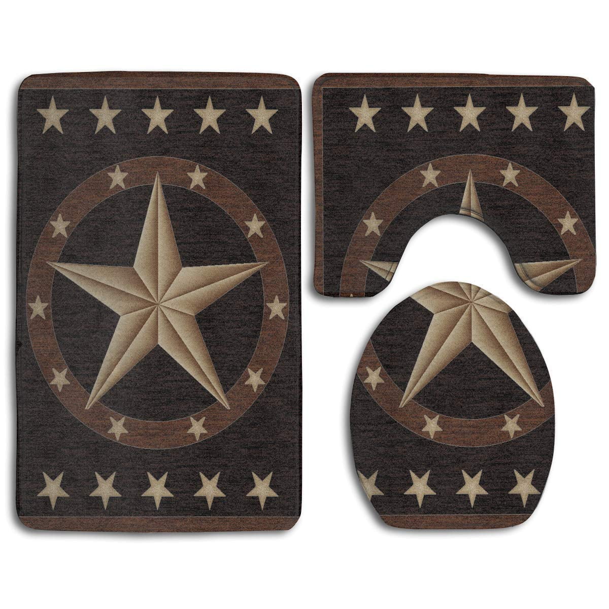 PUDMAD Western Texas Star 3 Piece Bathroom Rugs Set Bath Rug Contour ...