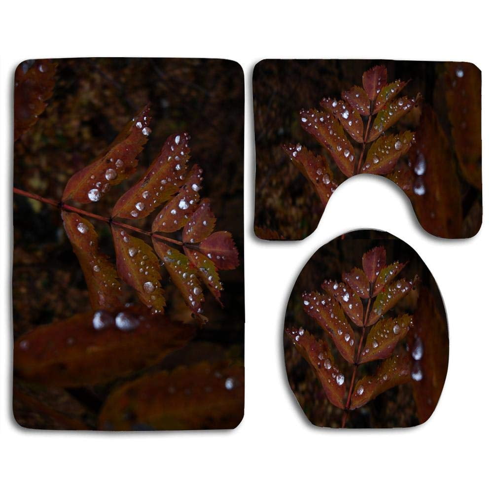 PUDMAD Wet Rust Colored Leaves 3 Piece Bathroom Rugs Set Bath Rug ...