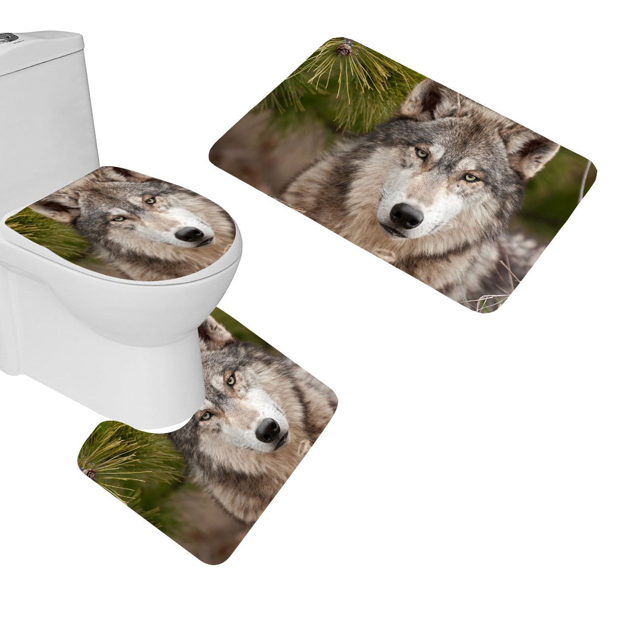 PUDMAD Wolf Muzzle Predator Wool 3 Piece Bathroom Rugs Set Bath Rug ...