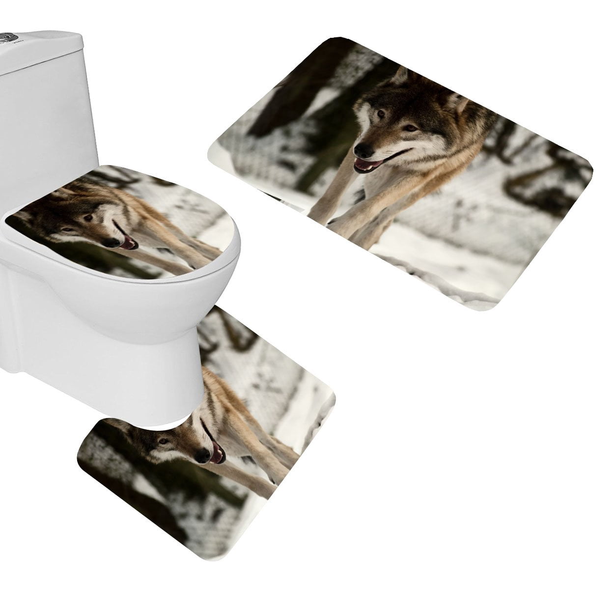 PUDMAD Wolf Predator Snow Walk 3 Piece Bathroom Rugs Set Bath Rug ...