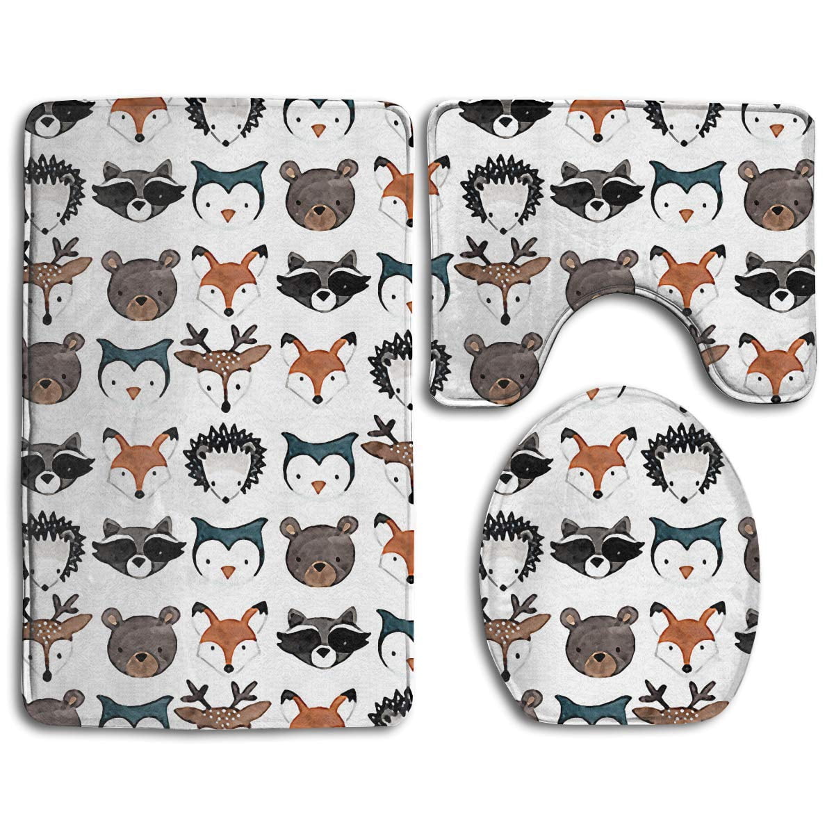PUDMAD Woodland Creatures 3 Piece Bathroom Rugs Set Bath Rug Contour ...