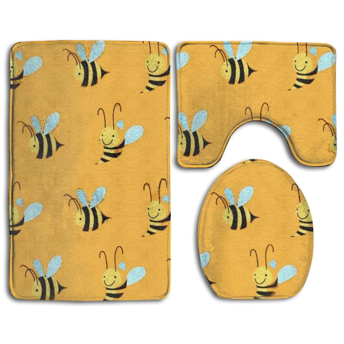 PUDMAD Yellow Bees 3 Piece Bathroom Rugs Set Bath Rug Contour Mat and ...