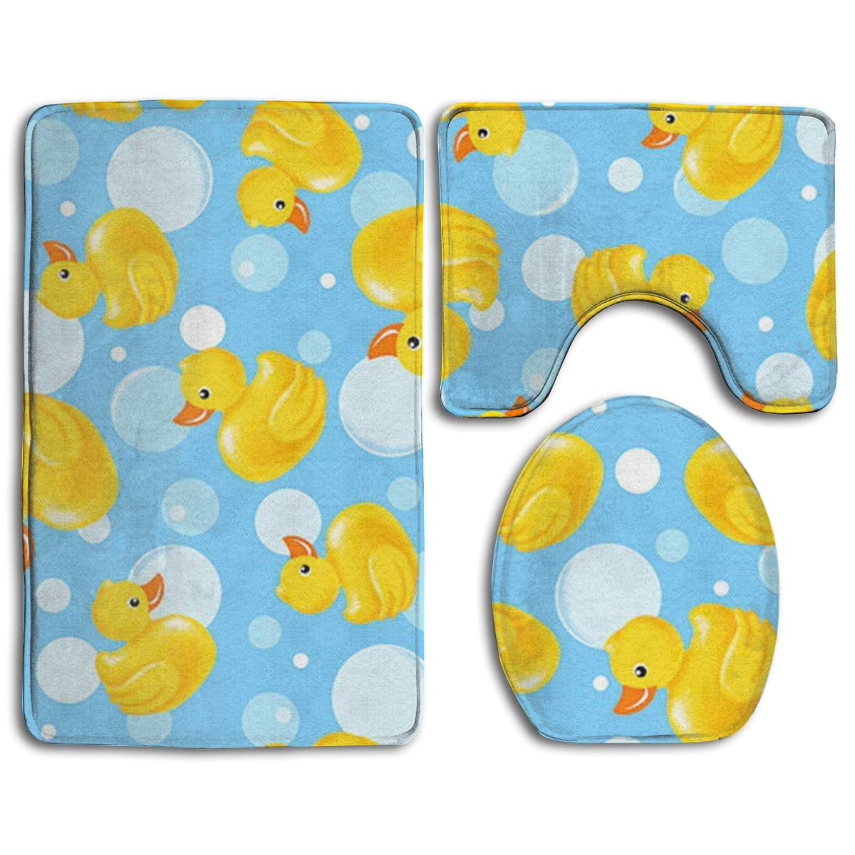 PUDMAD Yellow Rubber Duck 3 Piece Bathroom Rugs Set Bath Rug Contour ...