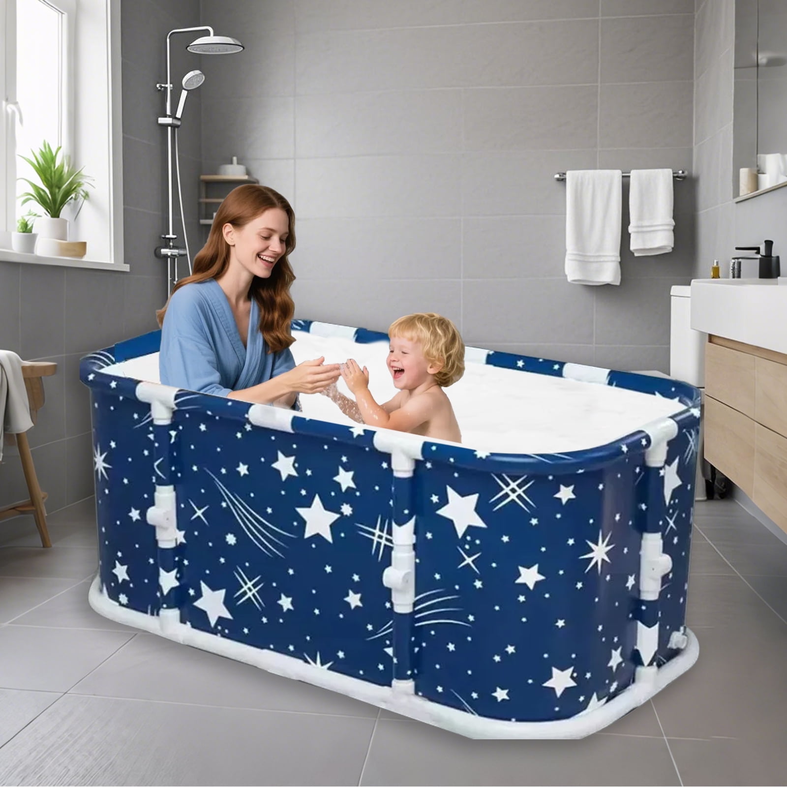 PUEDO 47in Large Portable Folding Bathtub, Hot & Cold Soaking Bath tub ...