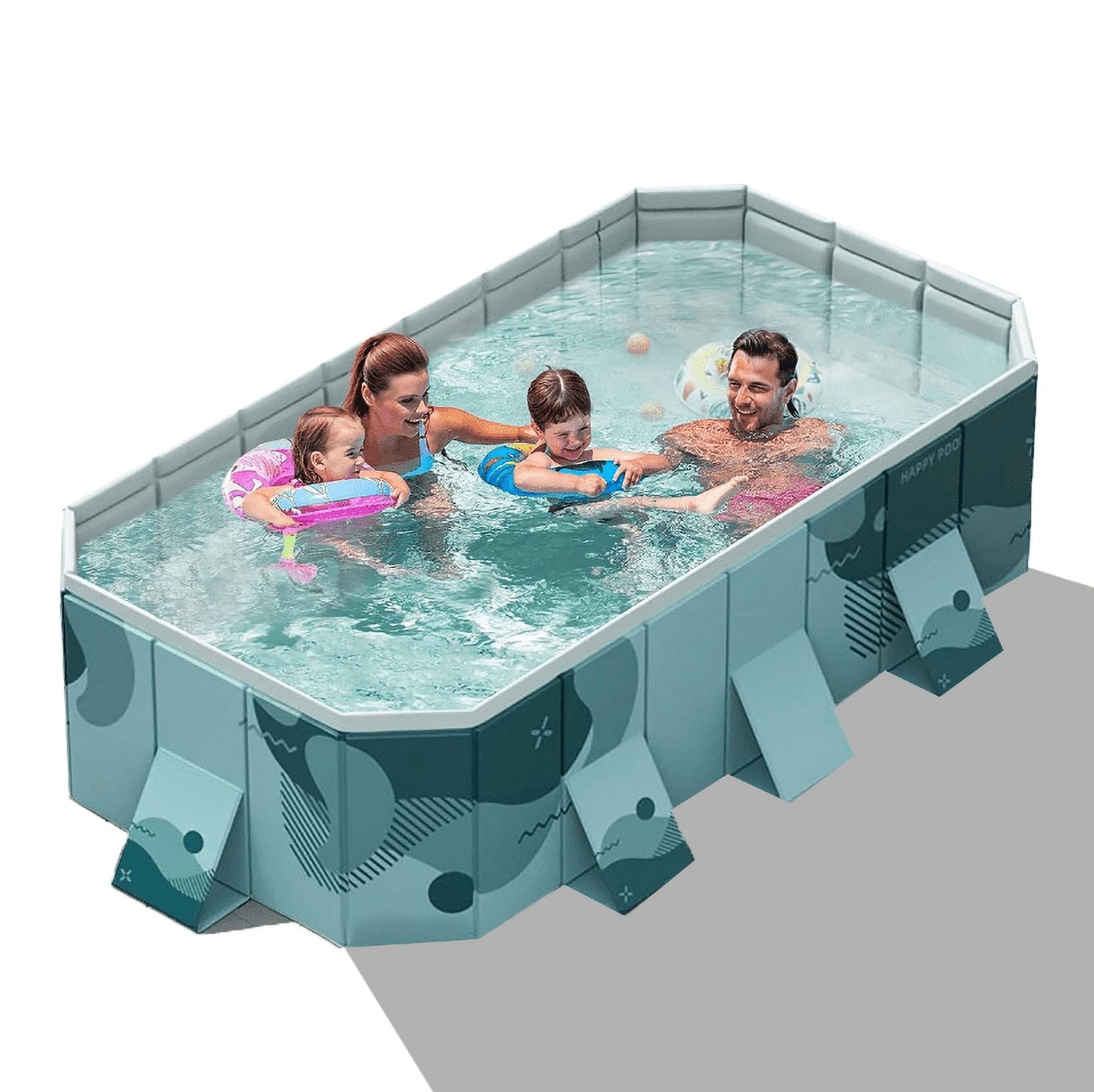 PUEDO Foldable Swimming Pool, Large Non-inflatable Adults Kids Outdoor ...