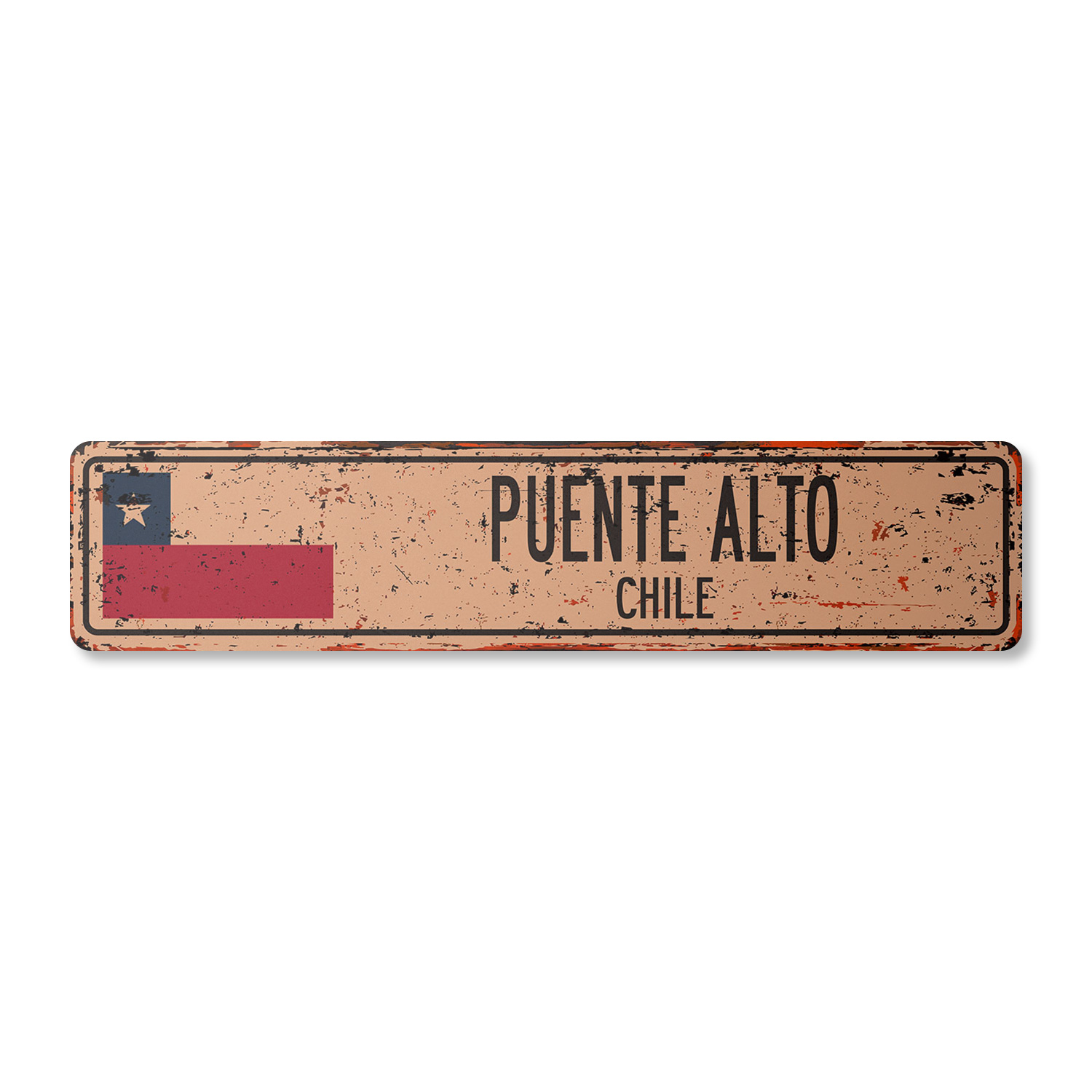 PUENTE ALTO CHILE Vintage Plastic Street Sign Chilean flag city country ...