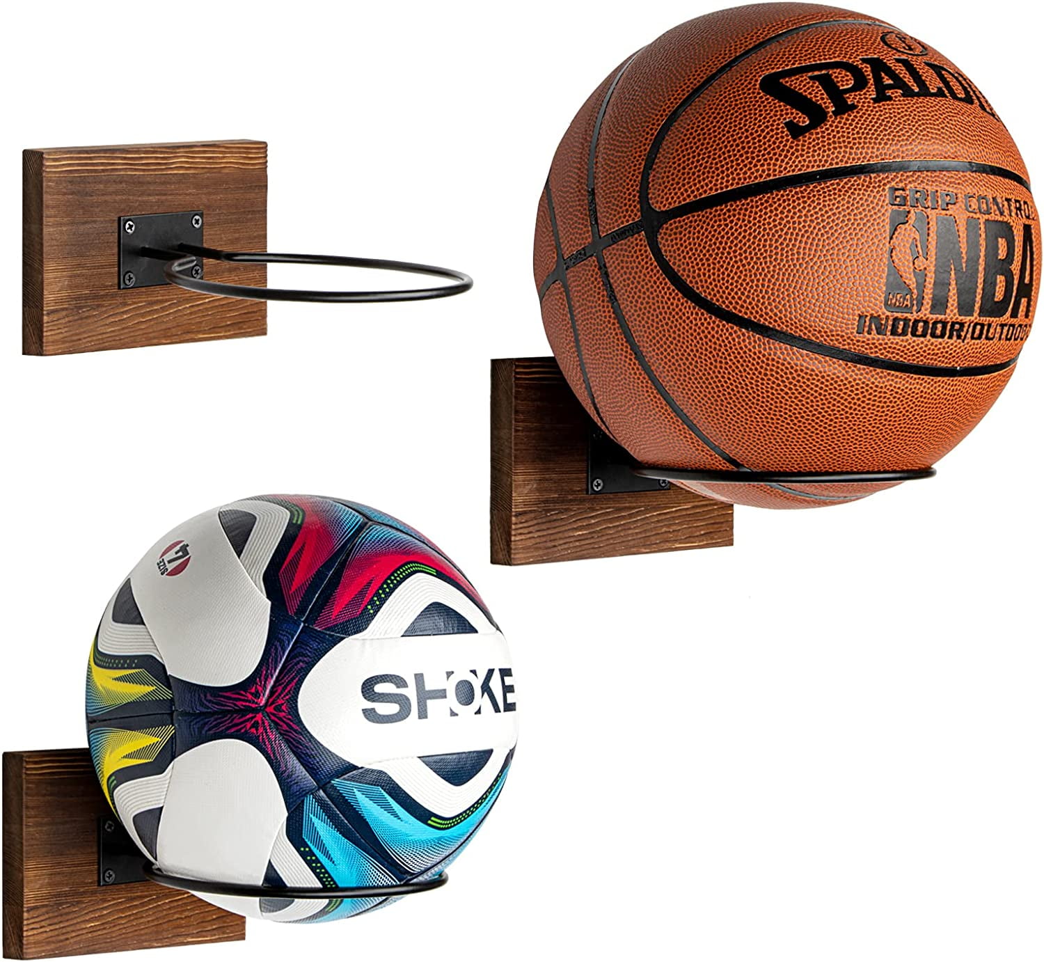 PUERSI Ball Holder Wall Mount Ball Stand Display Storage for Basketball ...