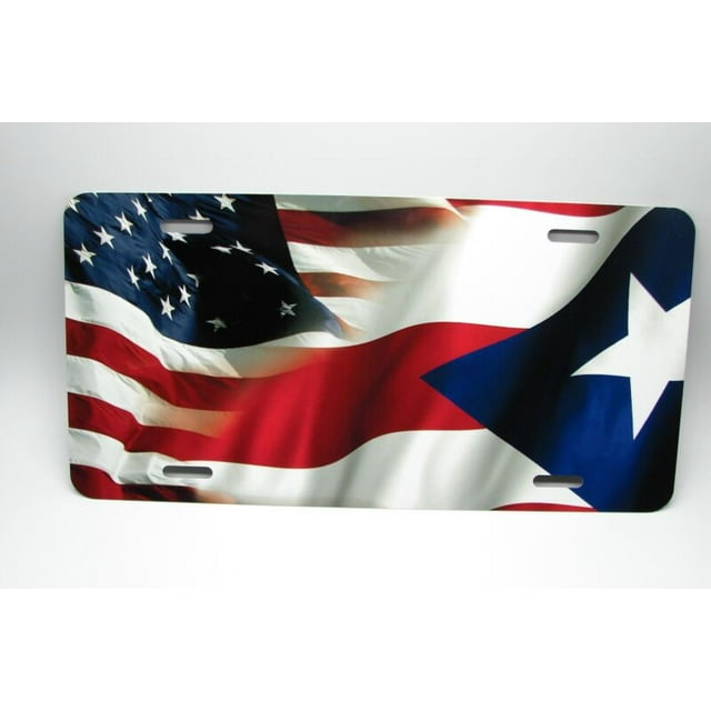 PUERTO RICAN FLAG AMERICAN FLAG METAL CAR LICENSE PLATE, PUERTO RICO ...