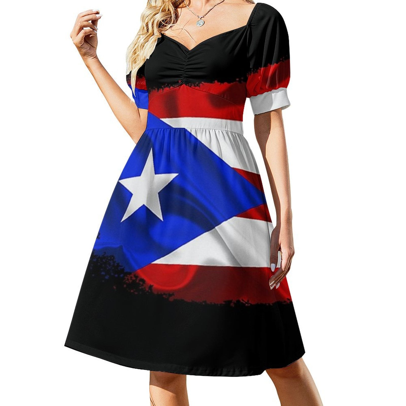 PUERTO RICAN FLAG by Solomaskx Short Sleeve Dress Clothes Women's ...