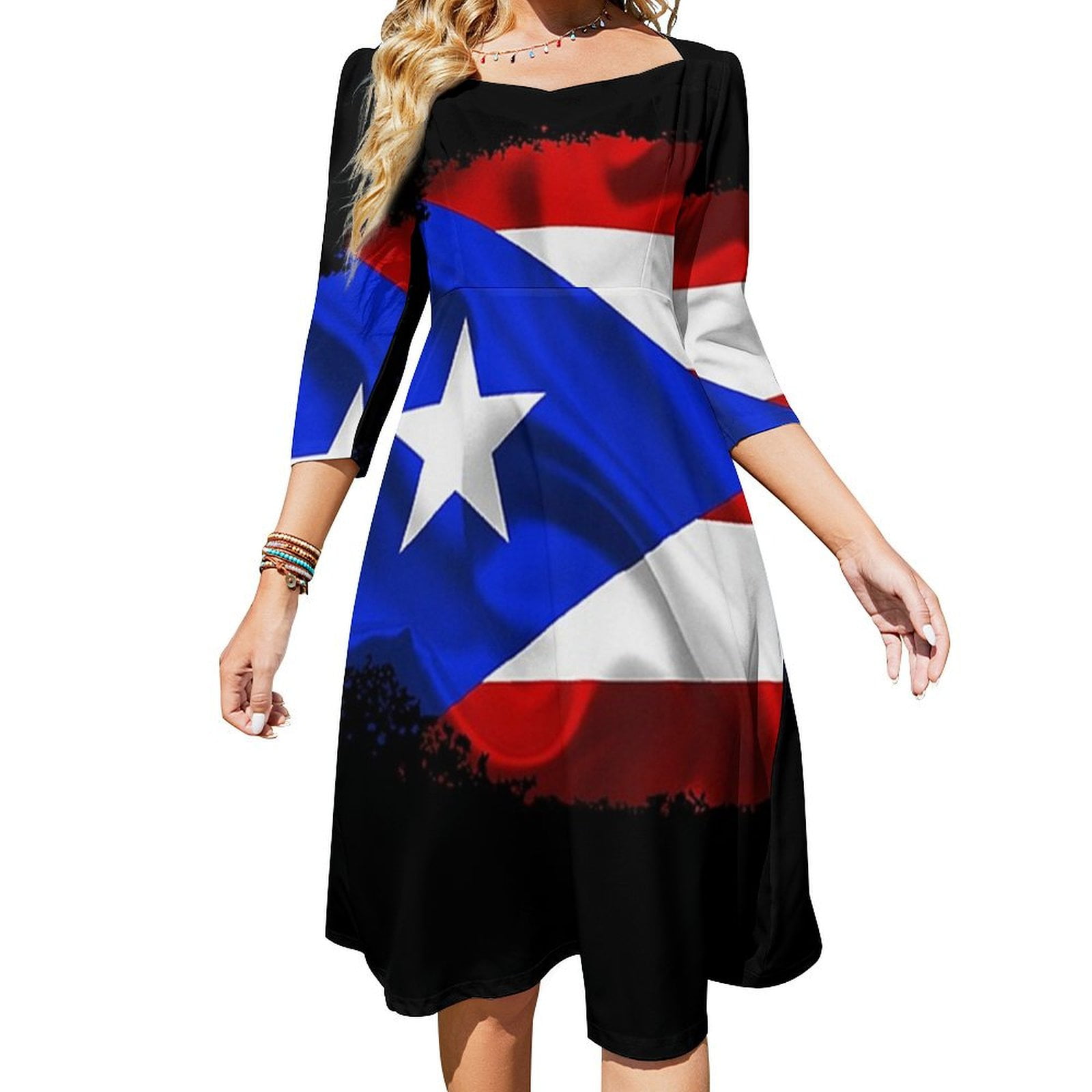PUERTO RICAN FLAG by Solomaskx Sweetheart Knot Flared Dress Fashion ...