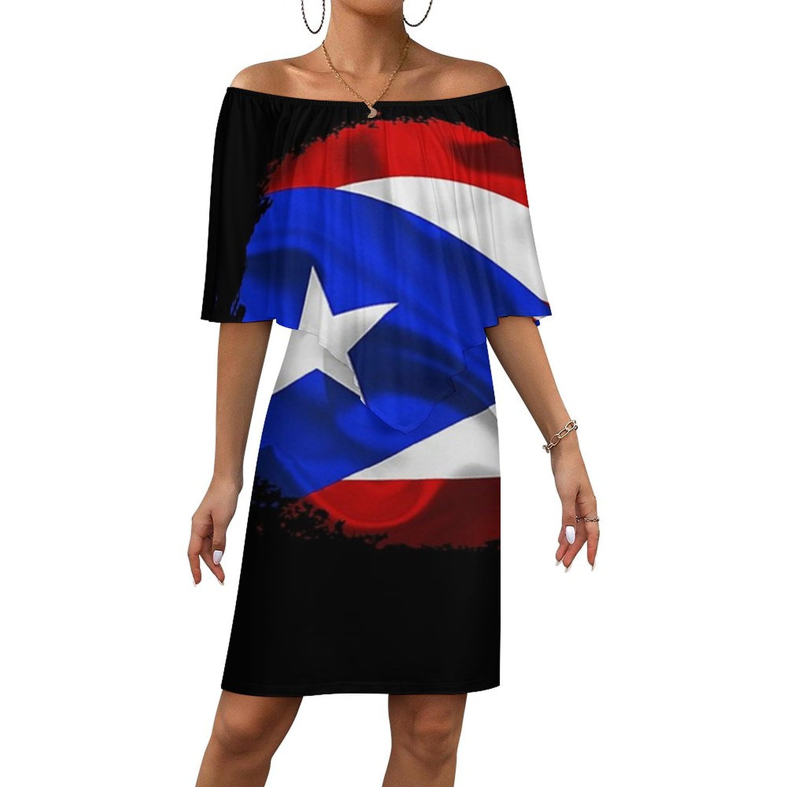 PUERTO RICAN FLAG by Solomaskx Women's Off The Shoulder Ruffles Summer ...