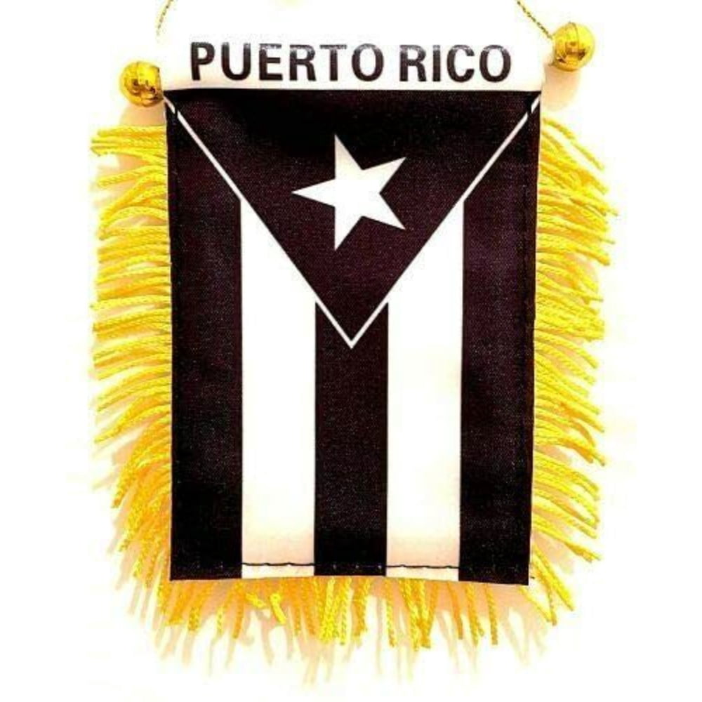 PUERTO RICO BLACK FLAG MINI BANNER BY CAR & HOME WINDOW MIRROR HANGING ...