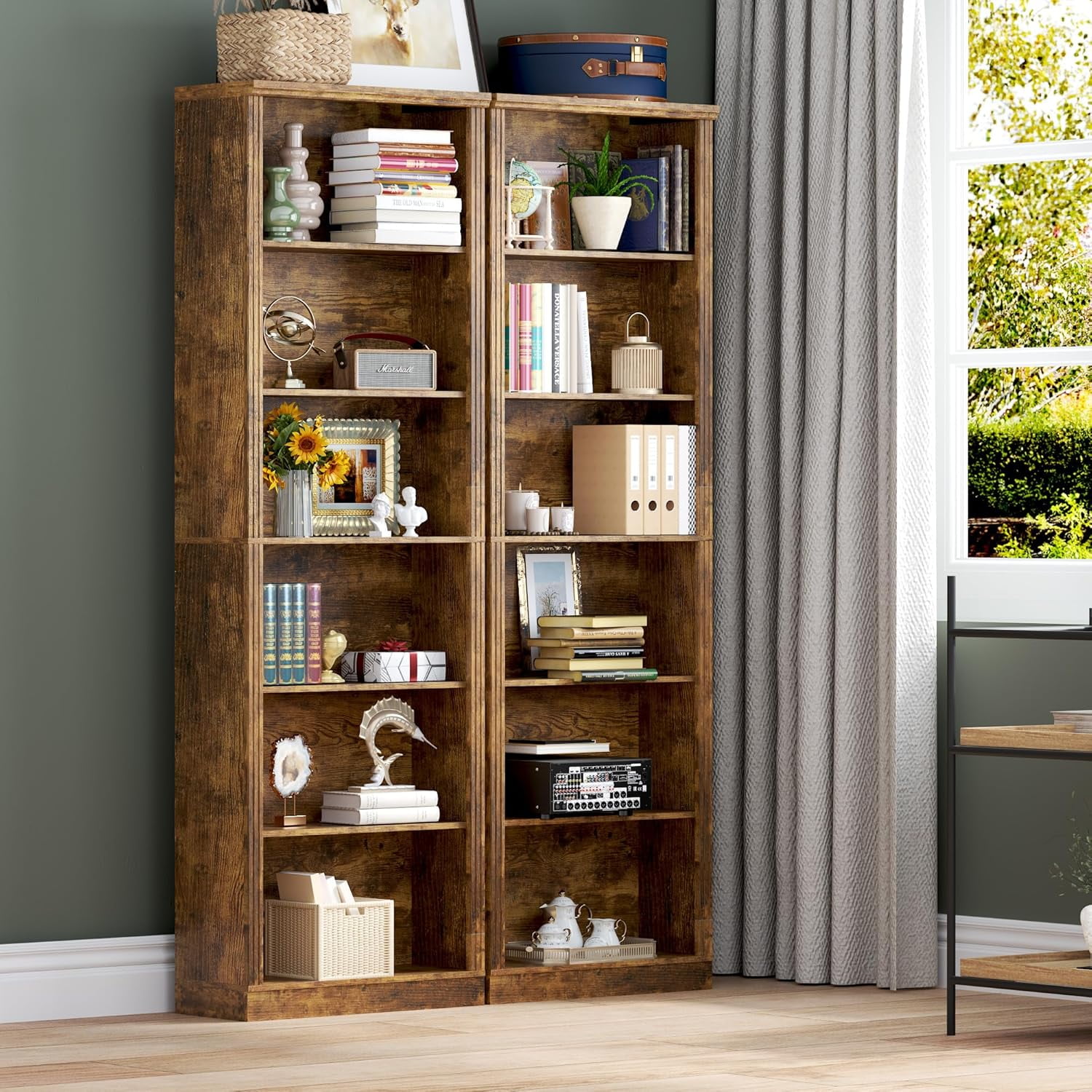 PUFFCAFE 75" Tall Bookcase,24" Wide Wood Book Shelf,6 Tier Display ...