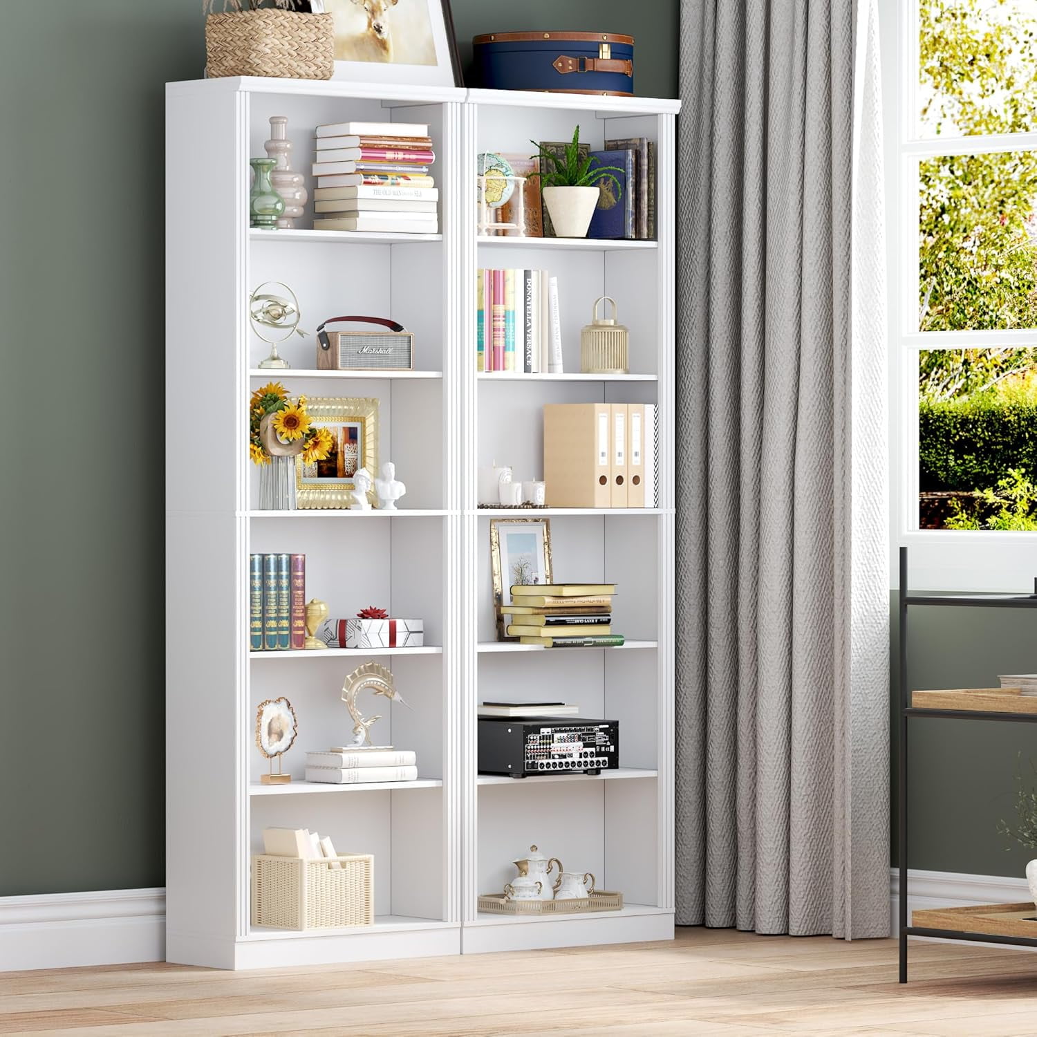 PUFFCAFE 75" Tall Bookcase,24" Wide Wood Book Shelf,6 Tier Display ...