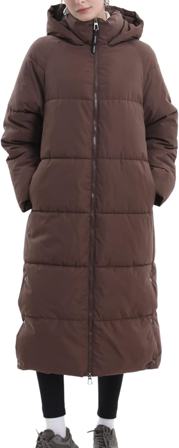 PUFFIT Extra Long Puffer Jackets for Women, Hooded, Warm, Water ...