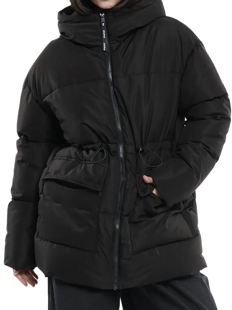PUFFIT Women's Winter Puffer Jackets, Hooded, Stand Collar, Waist ...