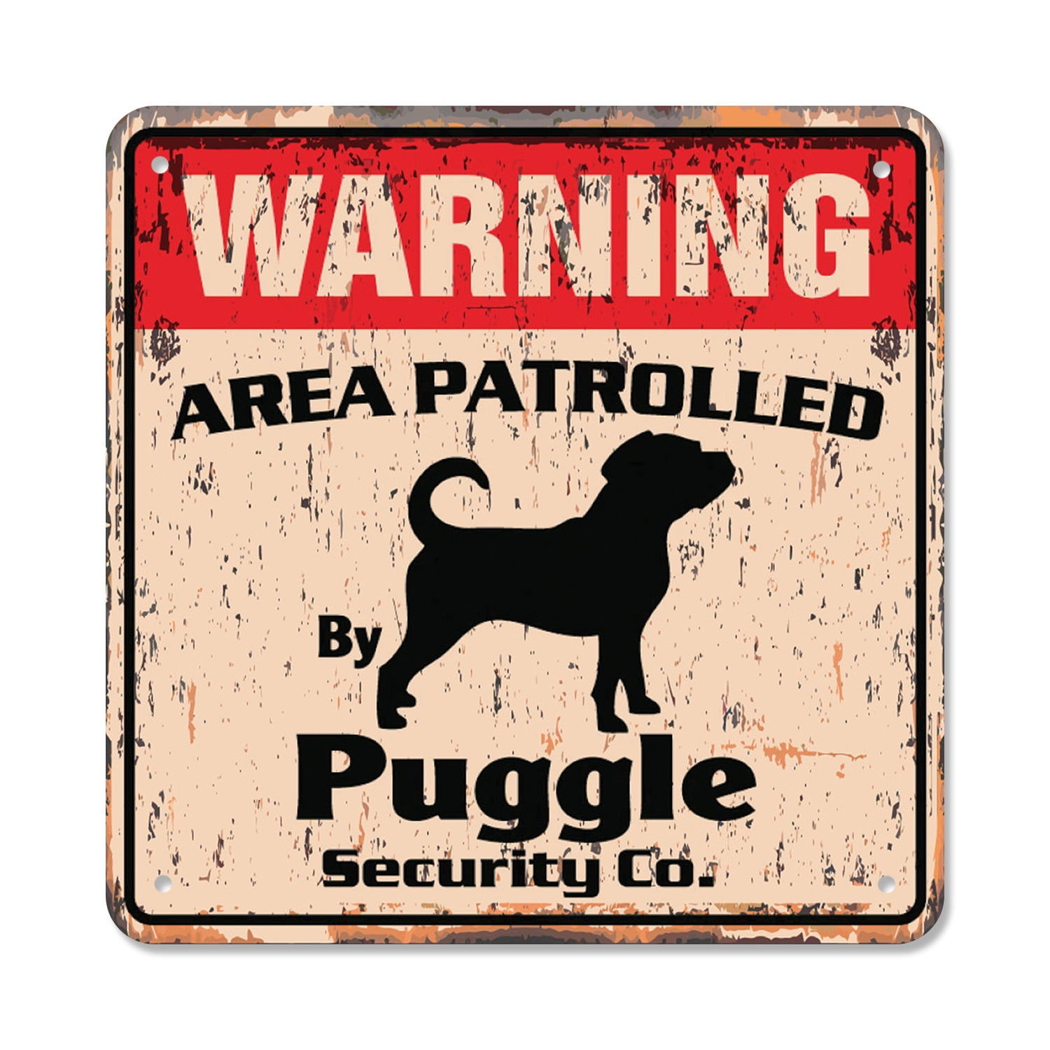 PUGGLE Vintage Security Sign Area Patrolled by pet signs dog owner ...