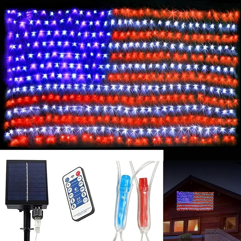 PUHONG (New) American Flag Lights, 420 LED USA Flag Net Lights, Outdoor ...