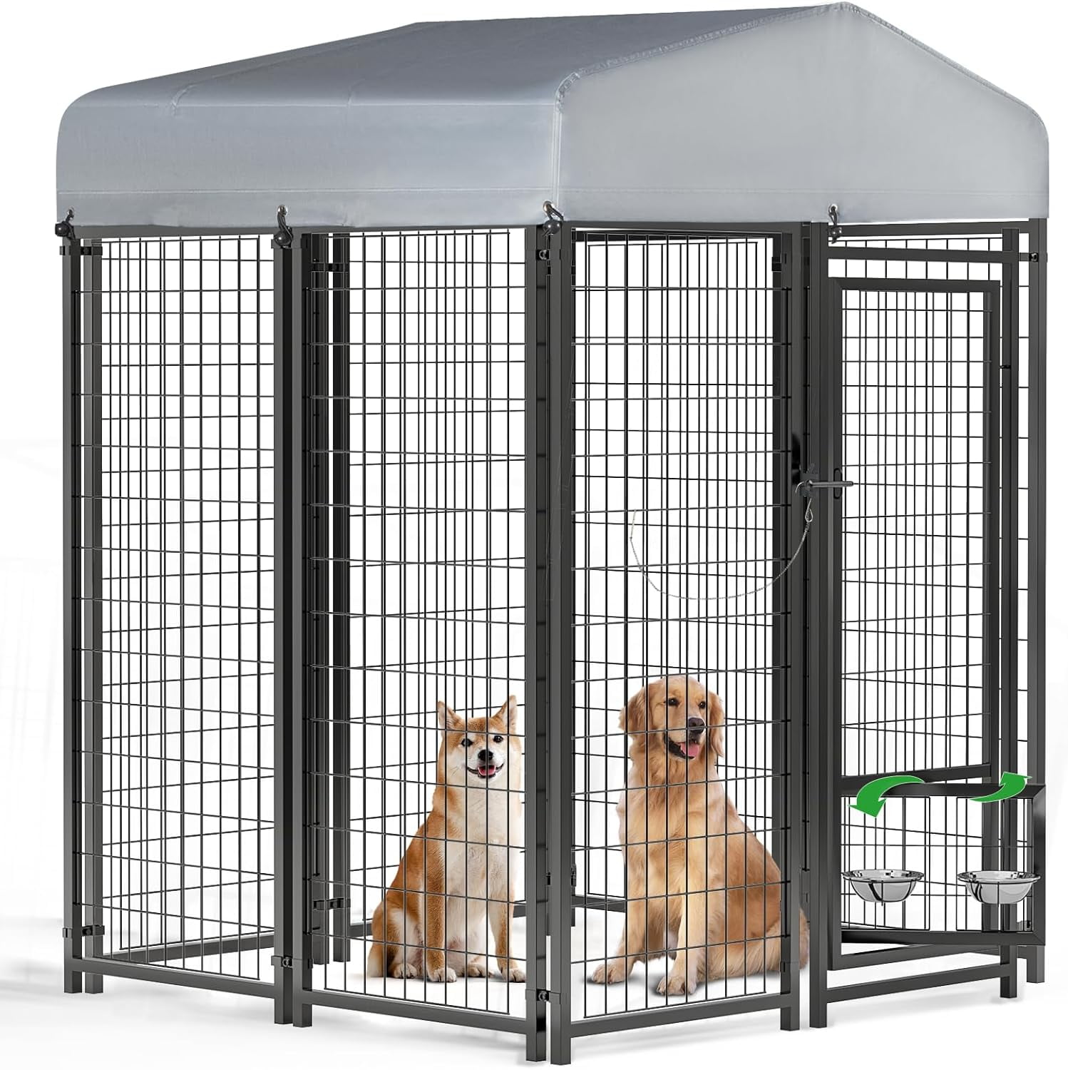 PUKAMI 4x4x6ft Large Outdoor Dog Kennel with Rotating Dog Bowl,Heavy ...