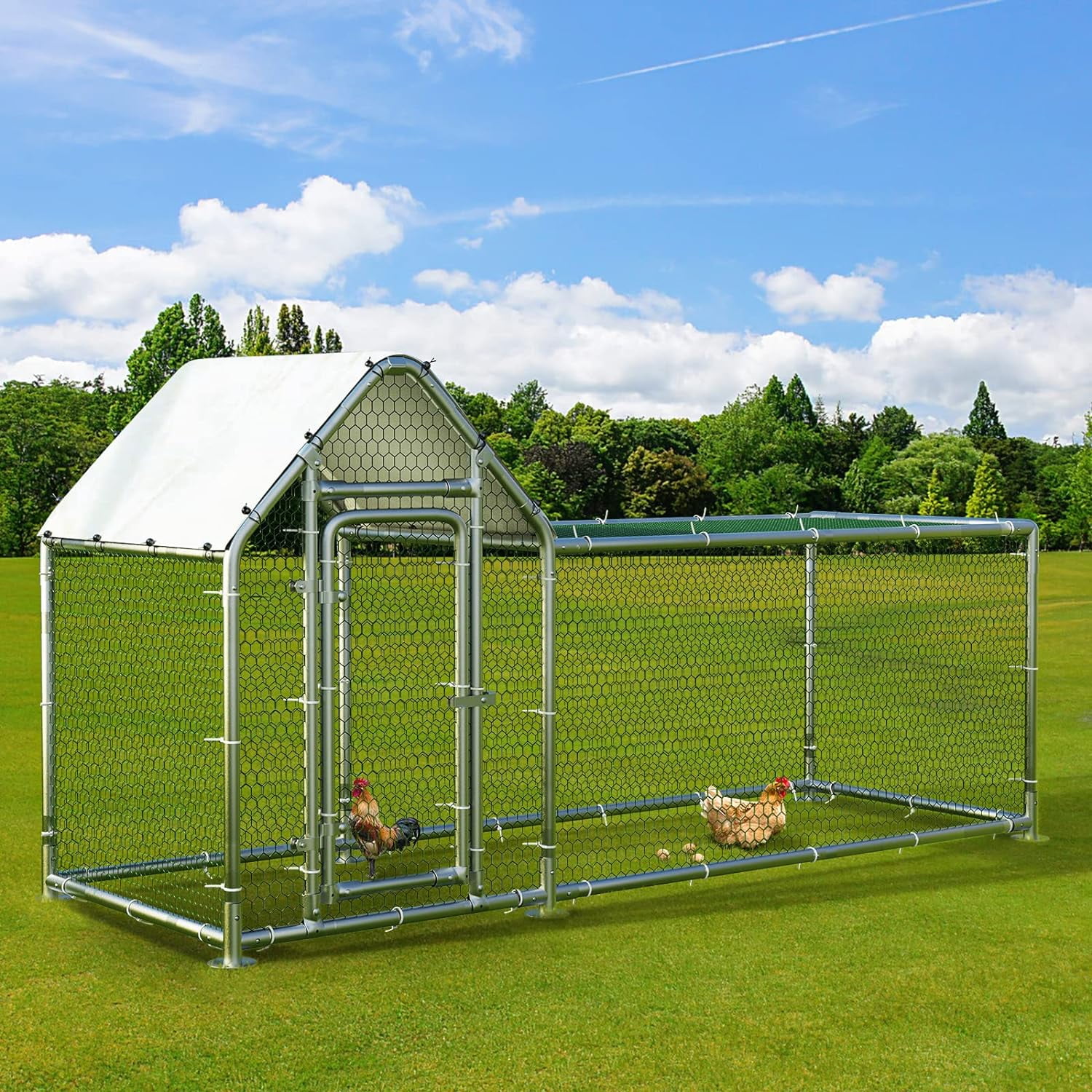 PUKAMI Bold Chicken Coop Run Large Metal Chicken Pen Outdoor, Poultry ...