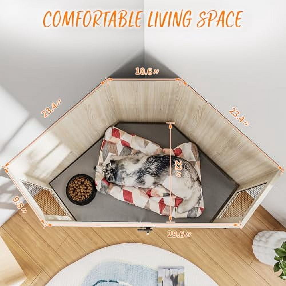 PUKAMI Corner Dog Crate Furniture,44/58inch Wooden Dog Kennel Furniture ...