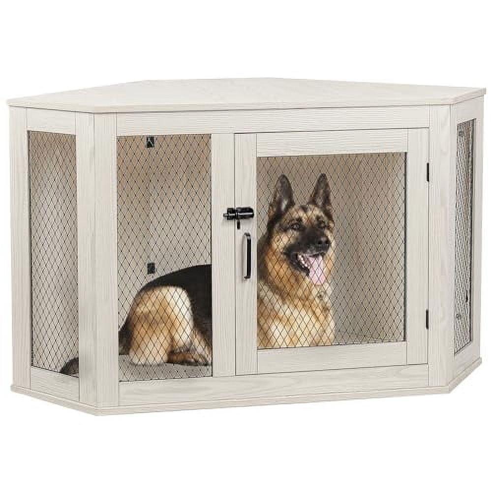 PUKAMI Corner Dog Crate Furniture,44/58inch Wooden Dog Kennel Furniture ...