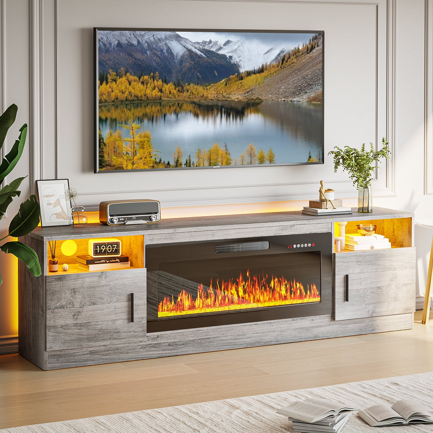 PUKAMI Fireplace tv Stand with 36 inch Fireplace Up to 80" TVs,LED ...