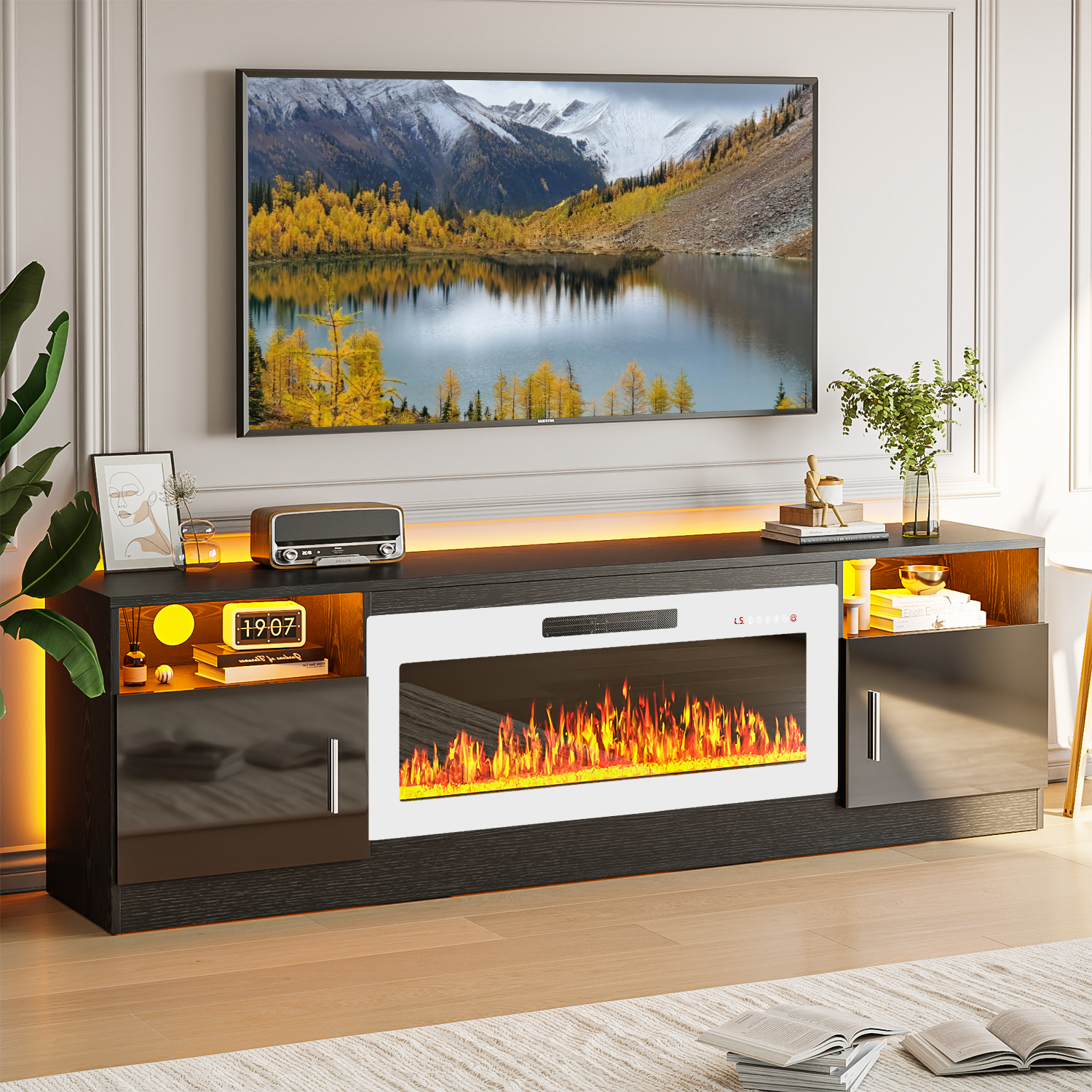 PUKAMI Fireplace tv Stand with 36 inch Fireplace Up to 80" TVs,LED ...