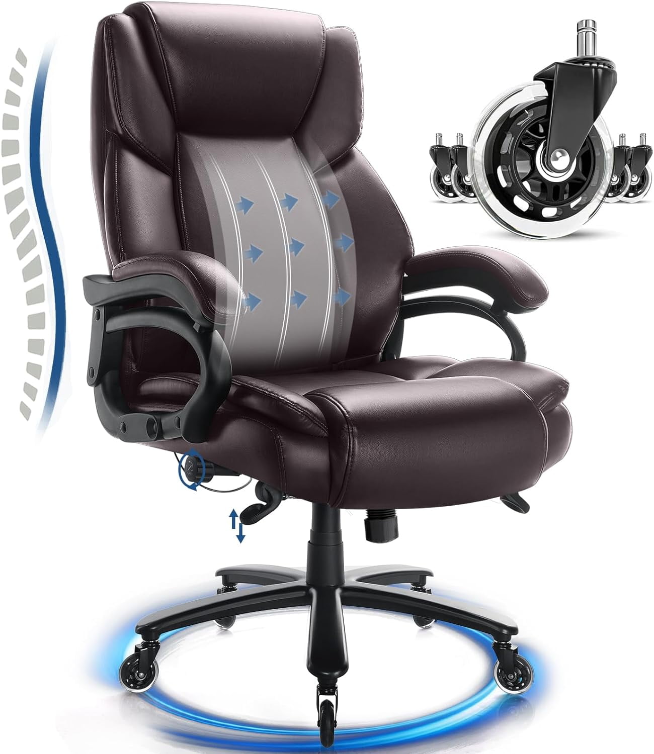 PUKAMI Heavy Duty Office Chair, High Back PU Leather, 500lbs Capacity ...