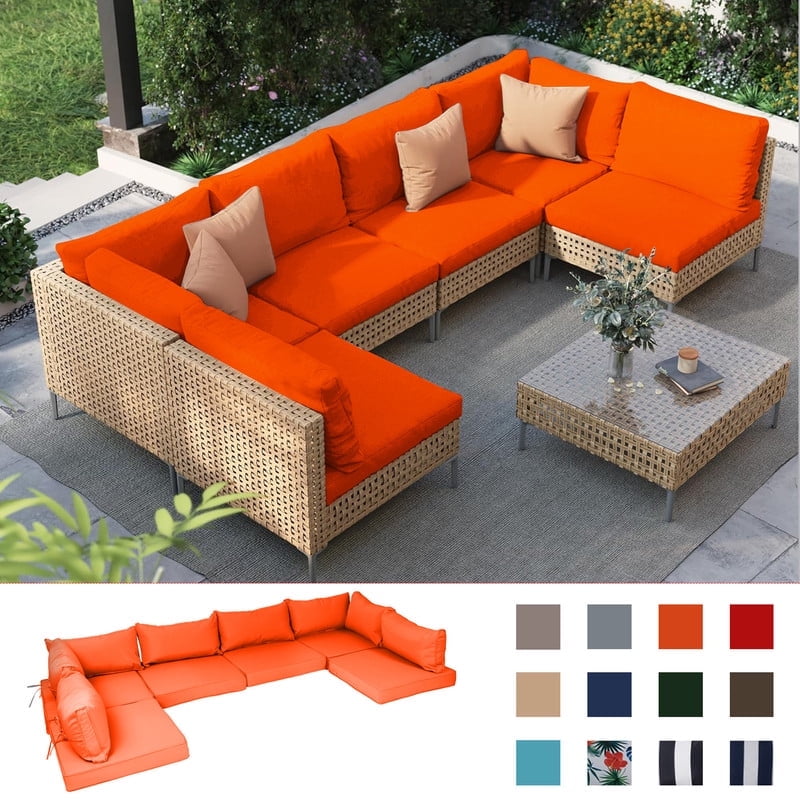 PUKNLY Outdoor Furniture Replacement Cushions, Fits 6-seat Sectional ...