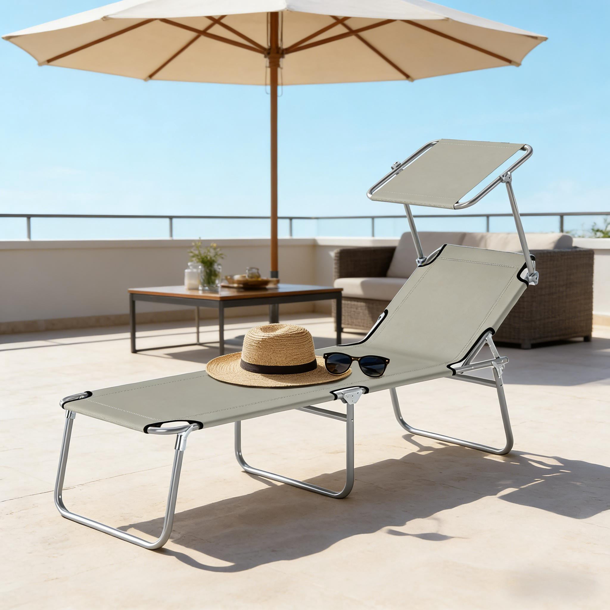 PUKNLY Portable Chaise Lounge Chair,Modern Folding Tanning Chair ...