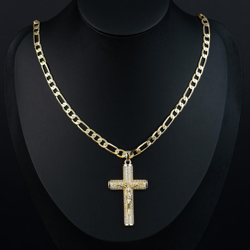 PULABO 14k Gold-Plated Cuban, Figaro, Miami, Rope Chain with Jesus ...