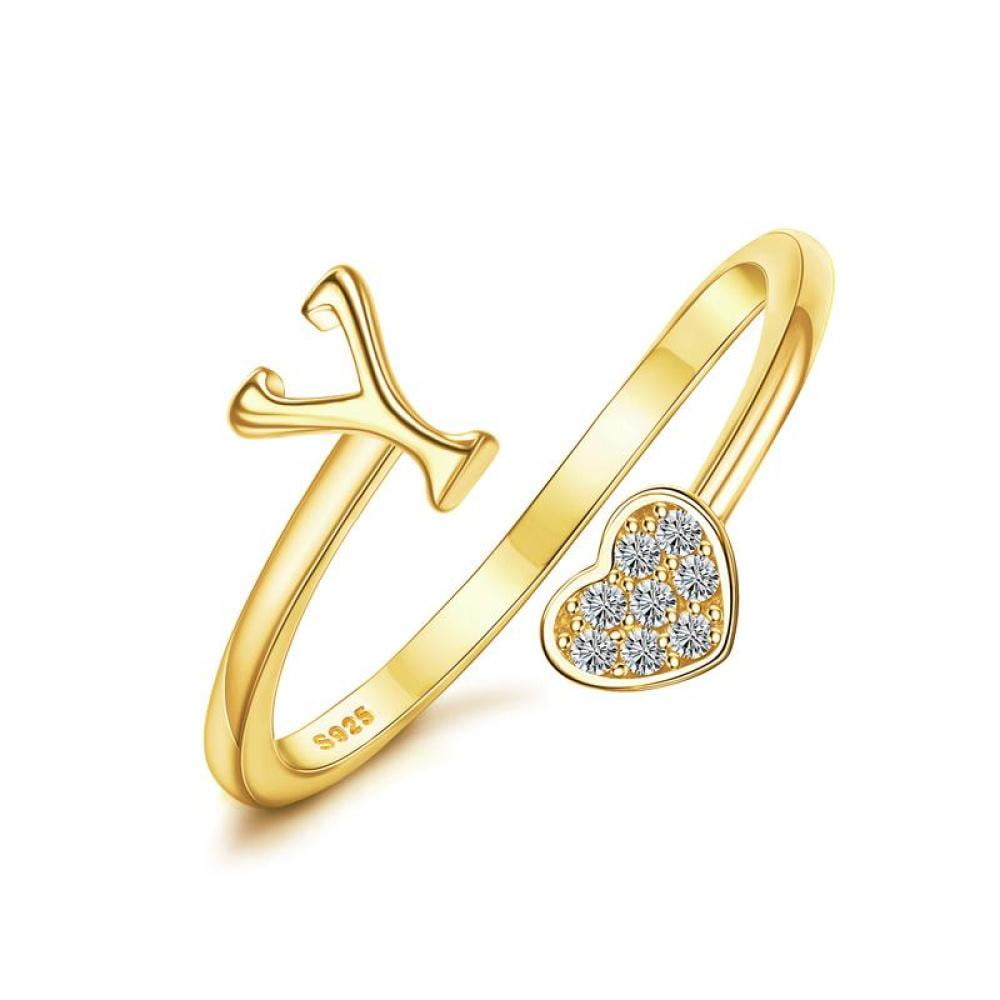 PULABO 925 Sterling Silver Heart Initial Rings For Women S Stackable Ring Adjustable Initial ...