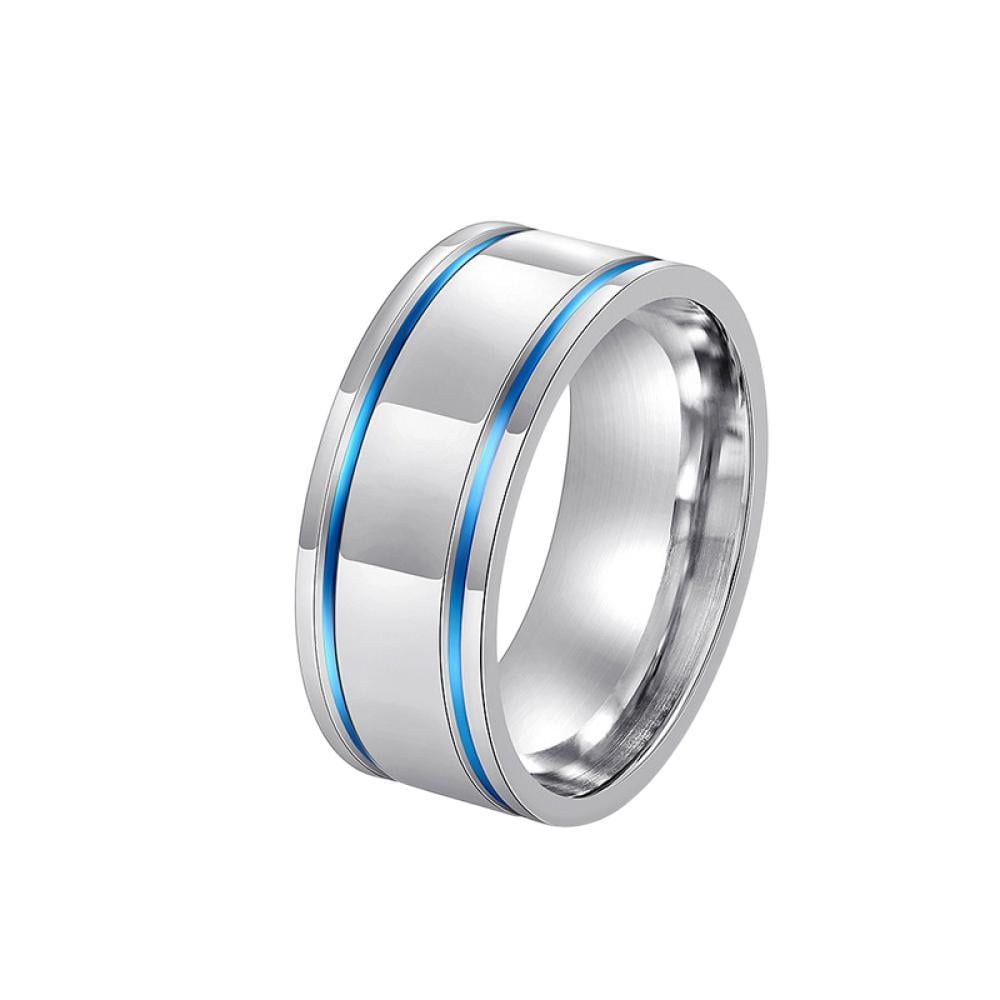PULABO Mens Titanium Ring Wedding Band Blue Dotted Line Design Fashion ...