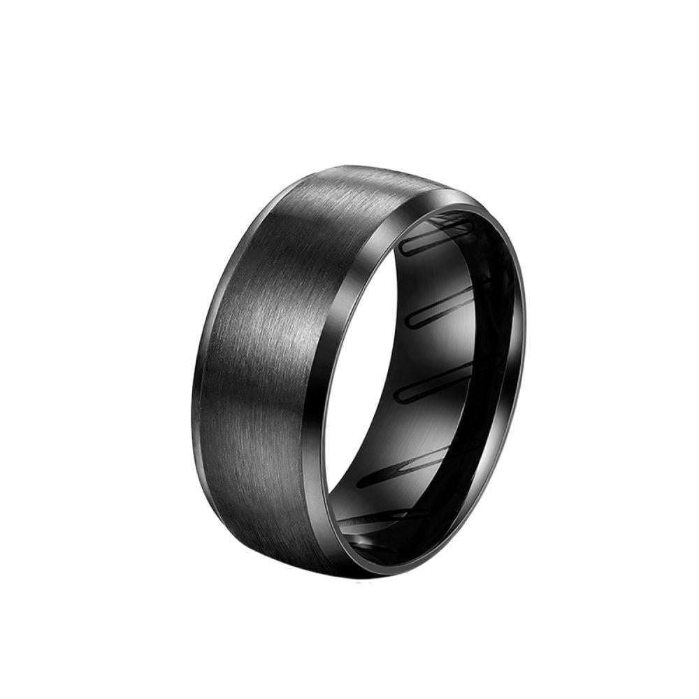 PULABO Mens Titanium Ring Wedding Band Simple Ring Inside Diagonal ...