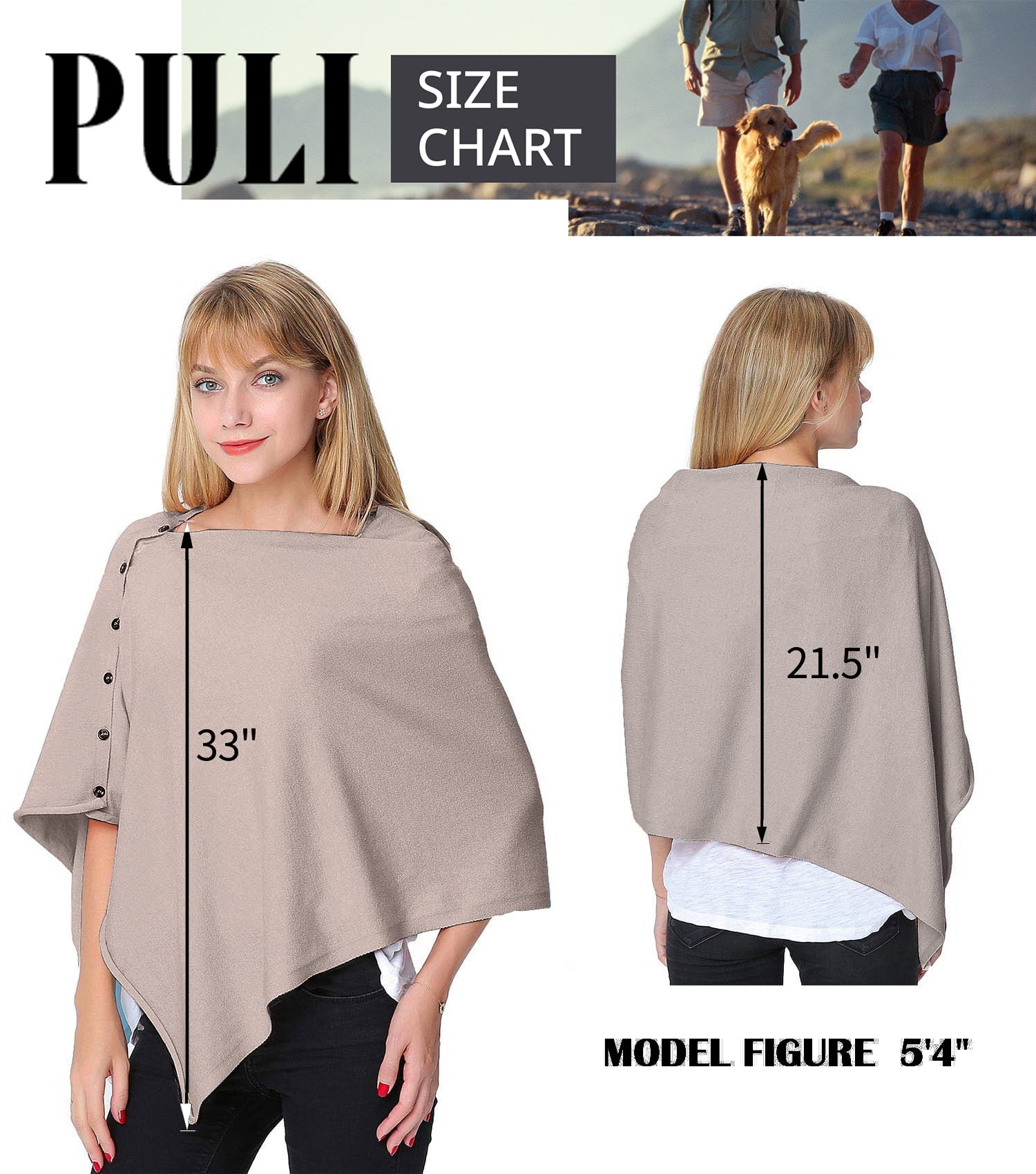 PULI Women's Versatile Knitted Scarf Poncho Sweater with Buttons Light ...