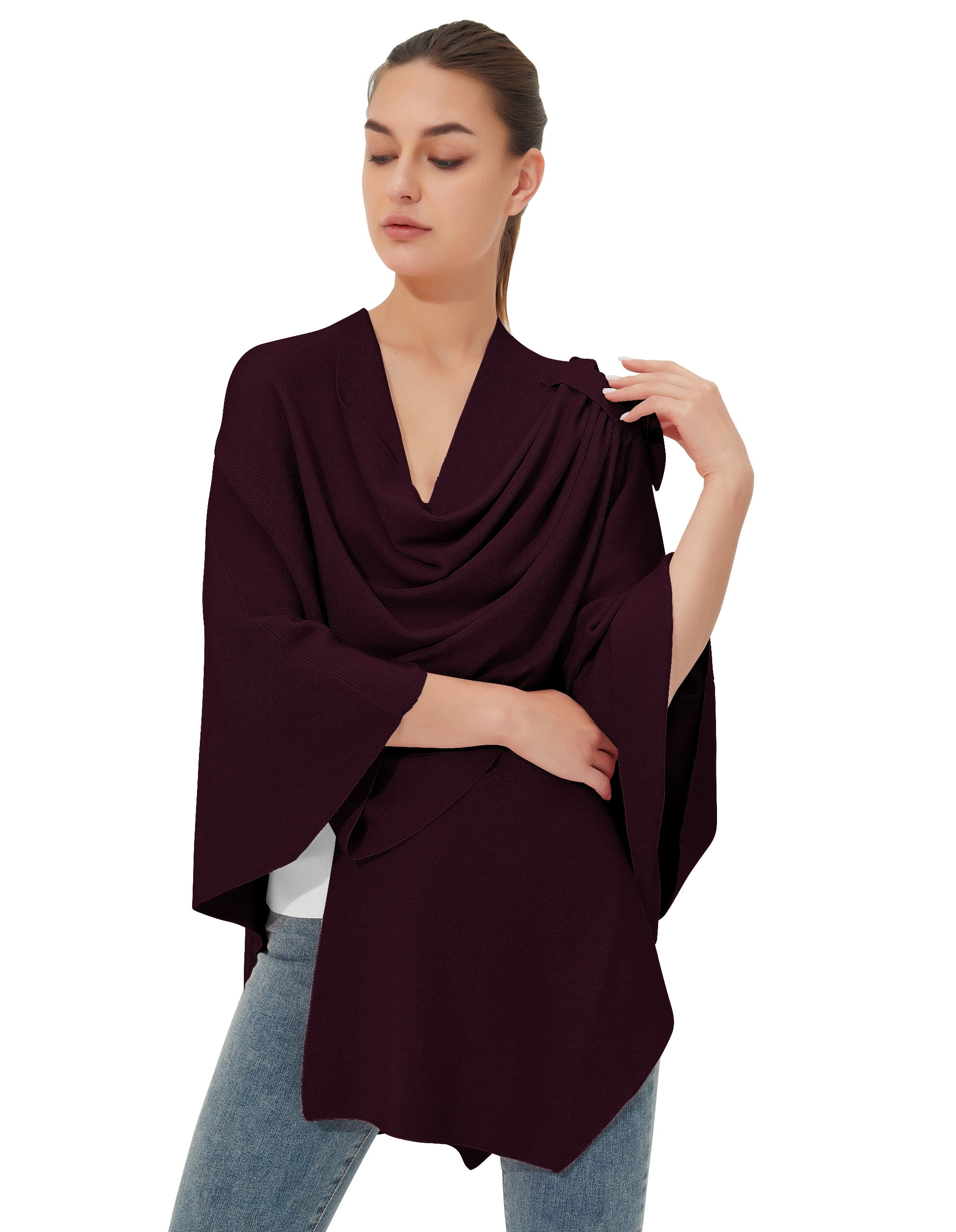 PULI Womens Large Cross Front Poncho Sweater Wrap Topper Knitted ...