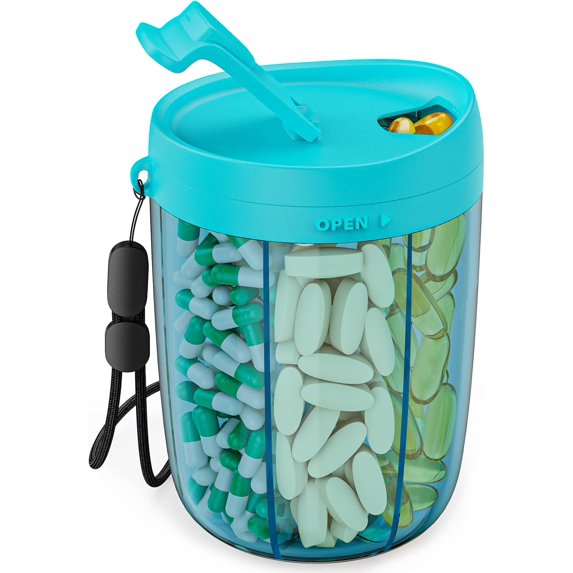 PULIV Daily Pill Dispenser: 6-Compartment Organizer Bottle with Anti ...